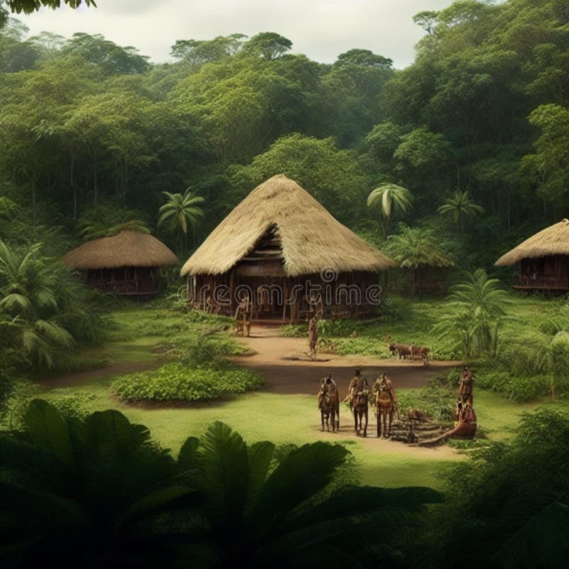 Indigenous Tribe in a Village Surrounded by Trees and Hollows. Stock ...