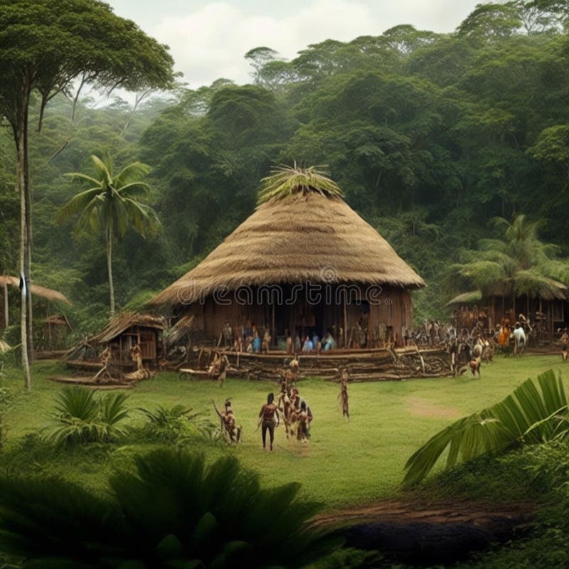 Indigenous Tribe in a Village Surrounded by Trees and Hollows. Stock ...