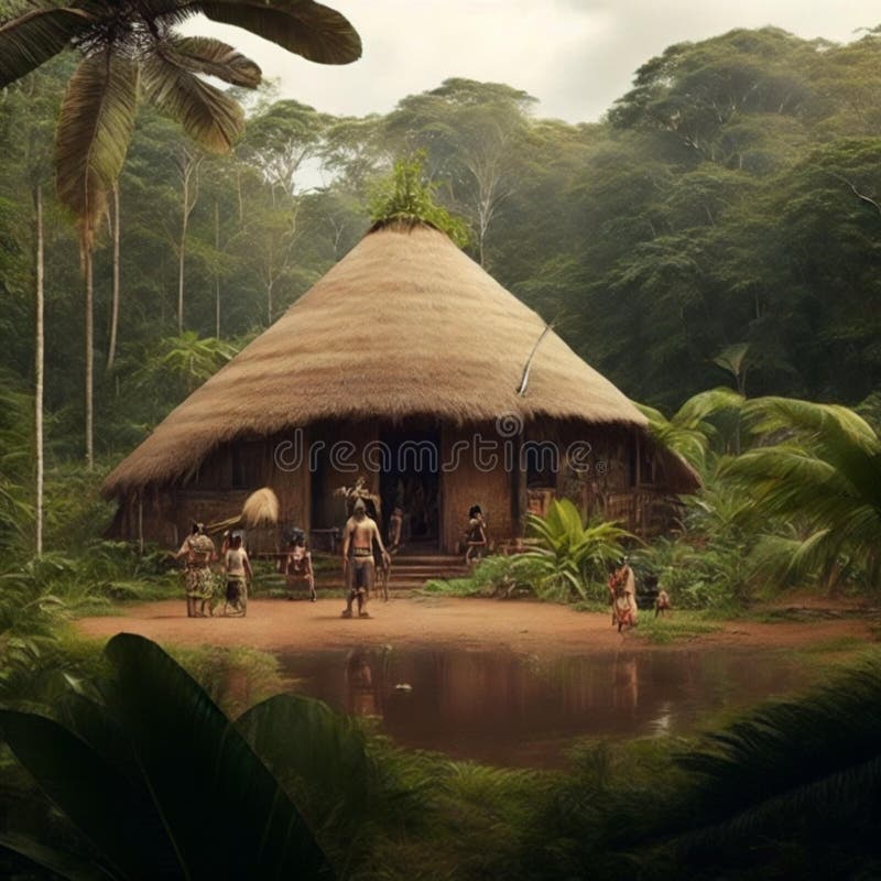 Indigenous Tribe in a Village Surrounded by Trees and Hollows. Stock ...