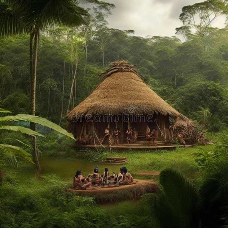 Indigenous Tribe in a Village Surrounded by Trees and Hollows. Stock ...