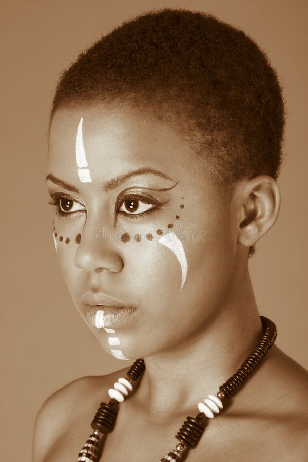 Indigenous Afro American Woman in Tribal Facepaint Stock Image - Image ...