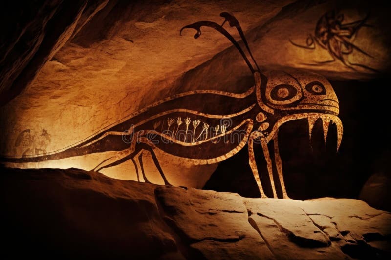 Indigenous Australian Cave Art of the Bunyip Stock Illustration ...