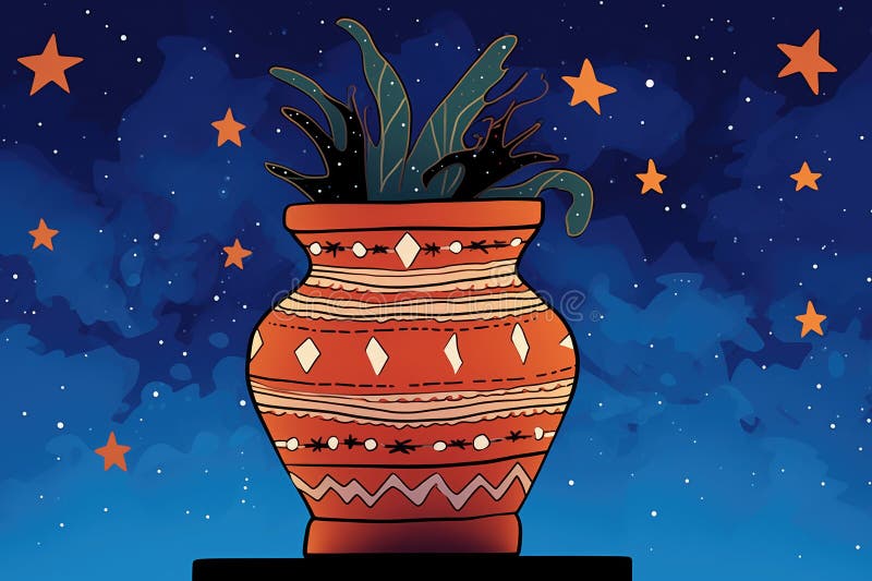 Indigenous Clay Pot Silhouette with Star-lit Sky Stock Image - Image of ...