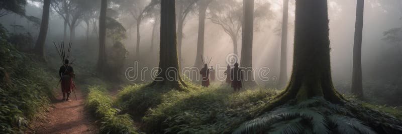 Indigenous People of the Amazon in the Forest Stock Illustration ...