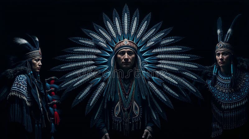 Indigenous People Wearing Traditional Headdresses Posing in Studio ...