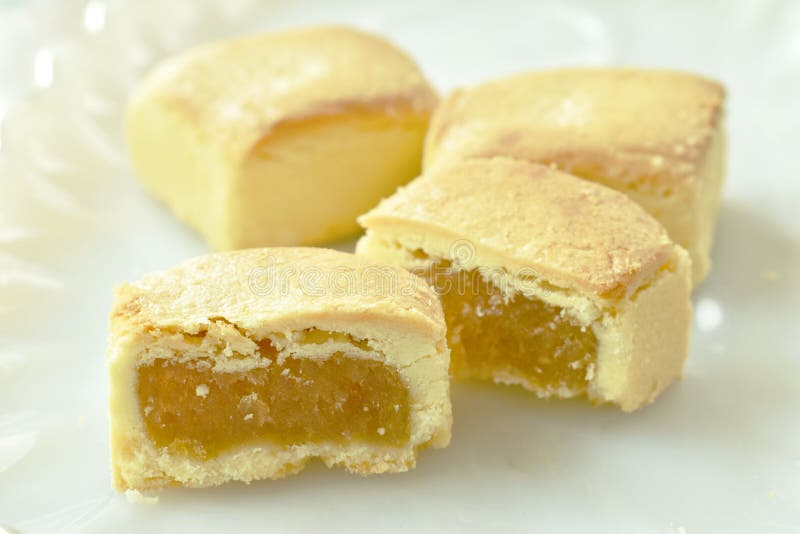 Indigenous Pineapple Cake Half Cut on Plate Stock Image - Image of seal ...