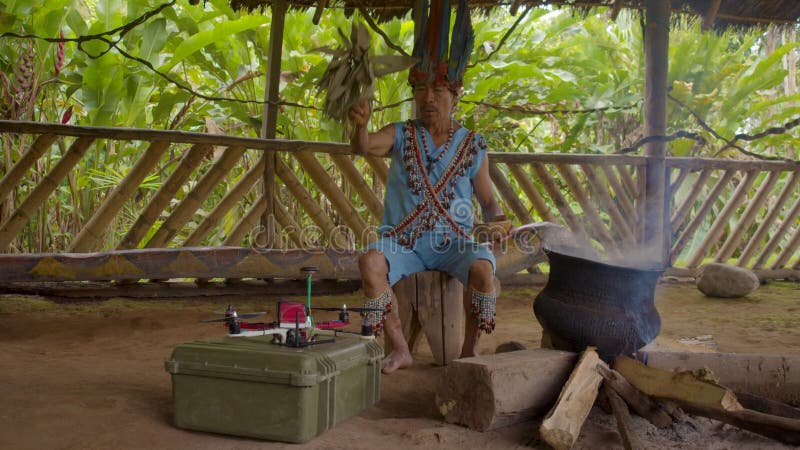 Indigenous Shaman Performs a Traditional Ritual on a Drone Stock ...