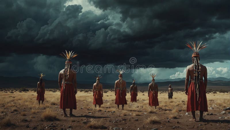 Indigenous Tribe Performing Sacred Ritual Under Dramatic Stormy Sky in ...
