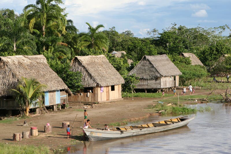 Indigenous Village and Boat Editorial Photo - Image of south, green ...