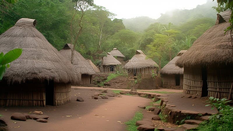 Indigenous Village. Generative AI Stock Illustration - Illustration of ...