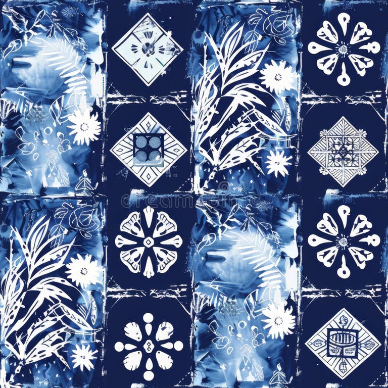 Indigo Batik Patterns with Traditional Motifs and Textures Stock Photo ...