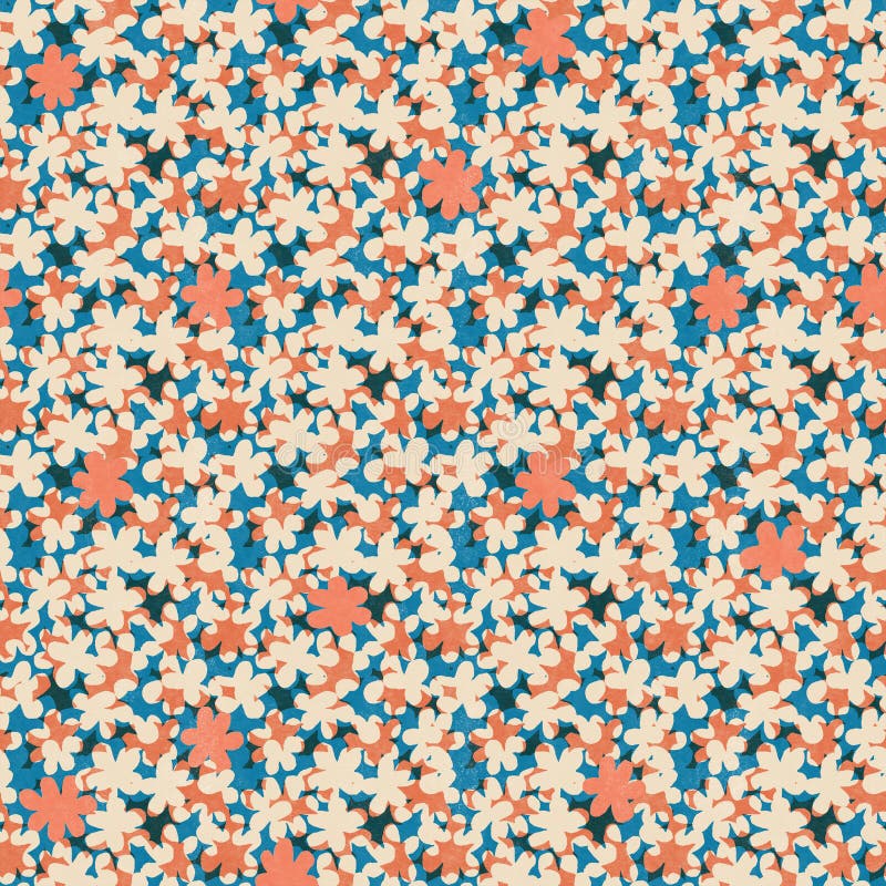 Indigo Block Print and Batik Seamless Pattern with Floral Natural ...