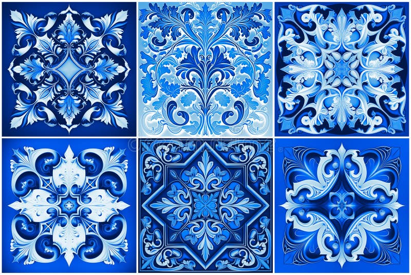 Indigo Blue Arts and Crafts Movement Style Square Tile Pattern ...