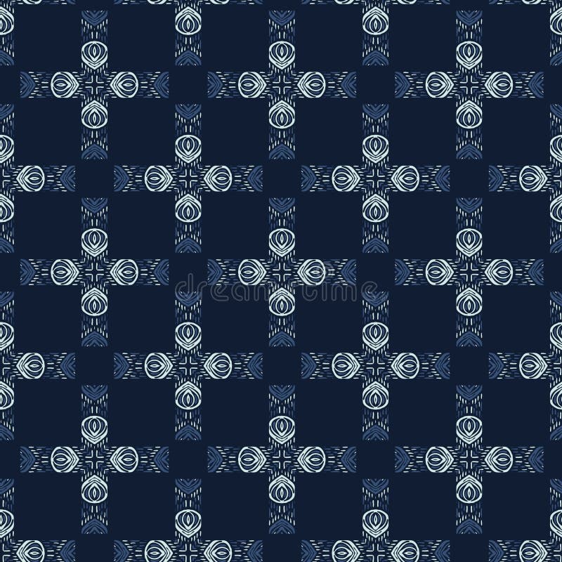 Indigo Blue Dye Batik Patchwork Seamless Vector Pattern. Hand Drawn Japanese Stock Vector ...