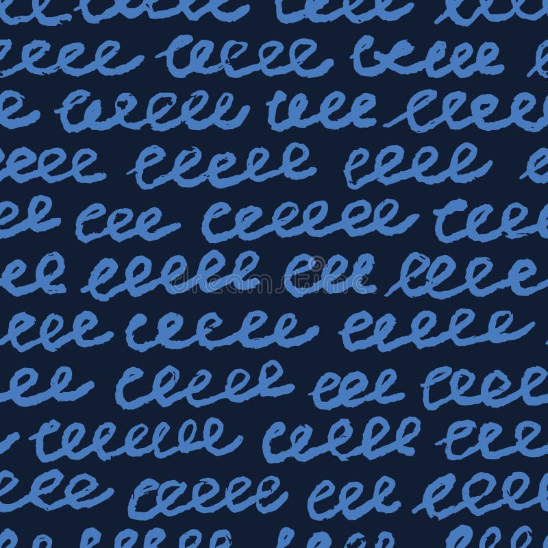 Indigo Blue Hand Drawn Graphic Scribble Loop Lines Seamless Pattern ...