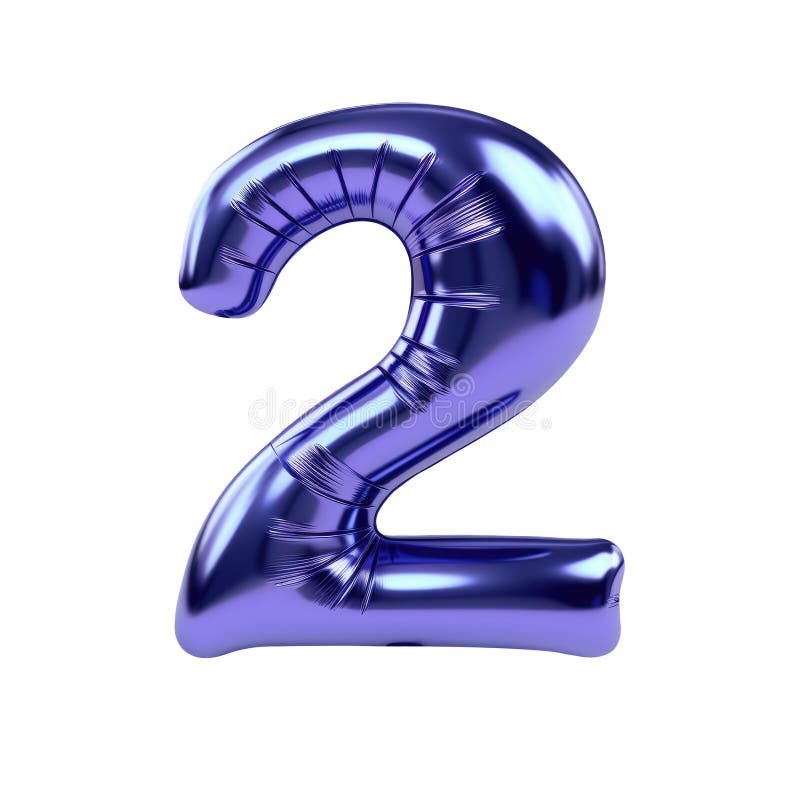 Indigo Metallic Number 2 Balloon Realistic 3D on White Background Stock ...
