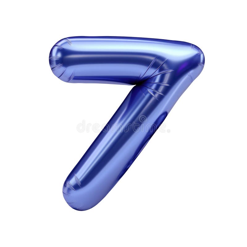 Indigo Metallic Number 7 Balloon Realistic 3D on White Background Stock ...