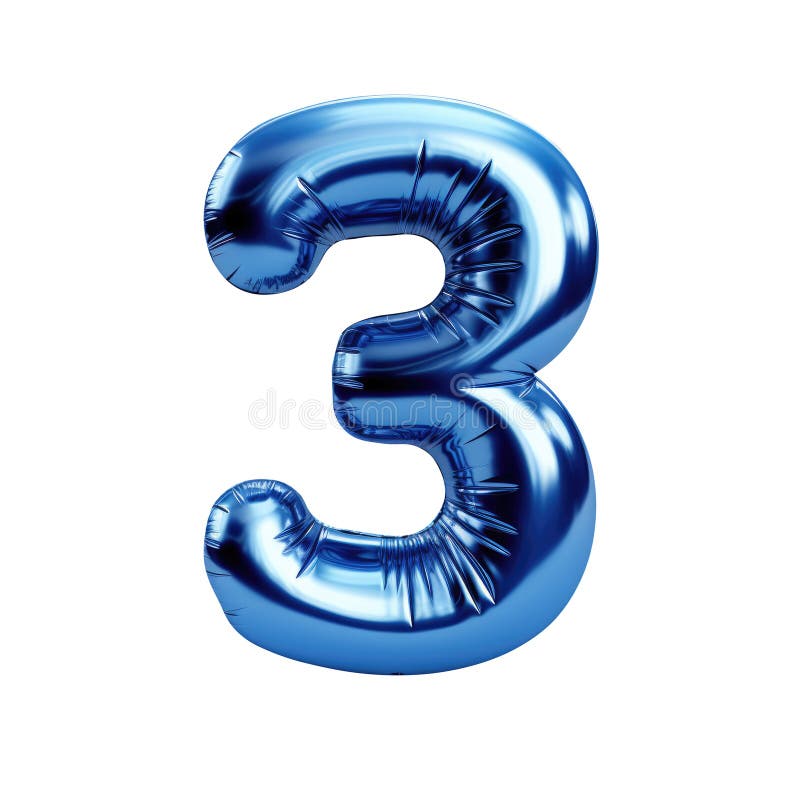Indigo Metallic Number 3 Balloon Realistic 3D on White Background Stock ...