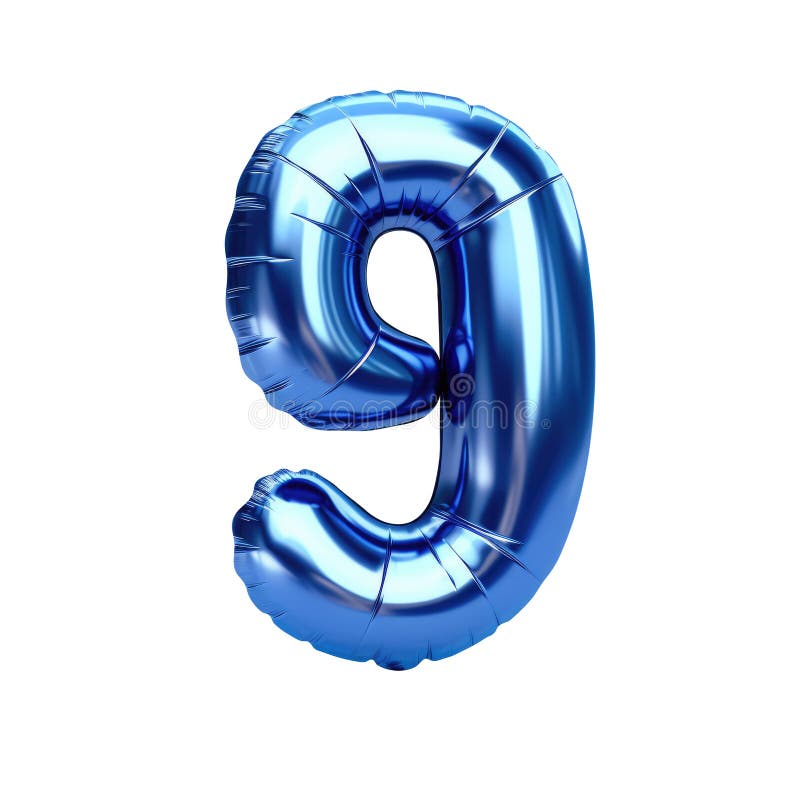 Indigo Metallic Number 9 Balloon Realistic 3D on White Background Stock ...