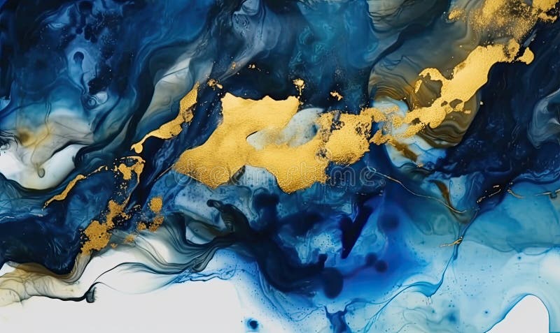 Indigo and Navy Blue Alcohol Ink Blend with Golden Accents Creating ...