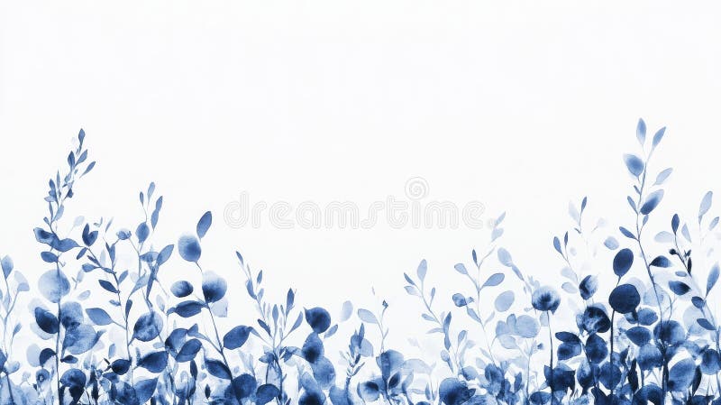 Indigo Watercolor Floral Border Stock Illustration - Illustration of ...
