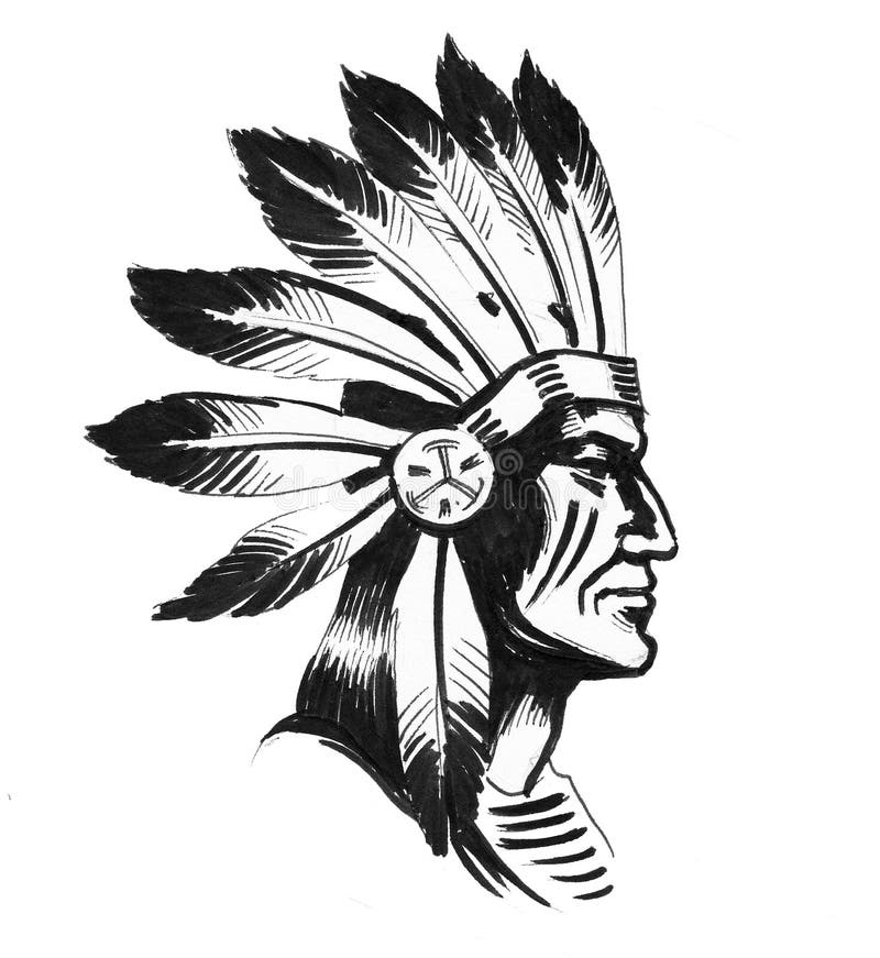 Jefe Indio Americano, Bosquejo Indio Del Dibujo De La Cara, Principal ...