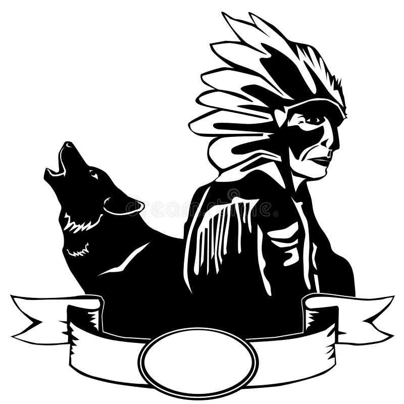 Indio y lobo rojos ilustración del vector. Ilustración de cara - 26032043