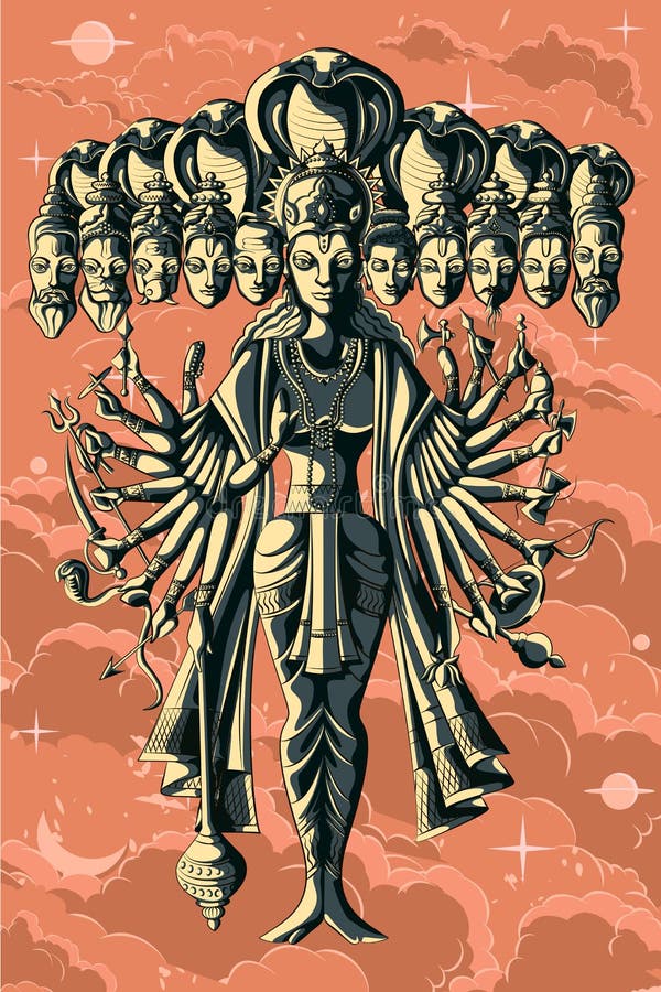 Indischer Gott Vishnu, Der Segen Gibt Vektor Abbildung - Illustration ...