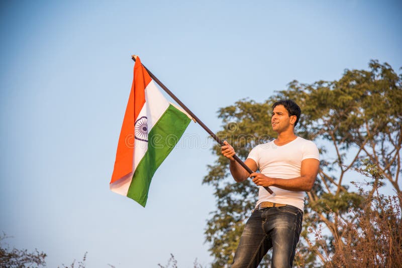 Indisk Man Och Indisk Flagga Fotografering för Bildbyråer - Bild av ...