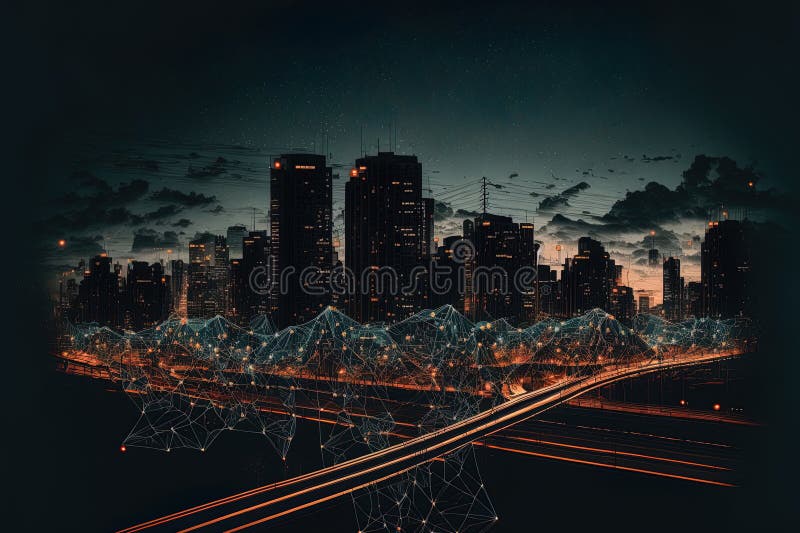 Indistinct Line Connections Against a Nighttime City Backdrop Stock ...