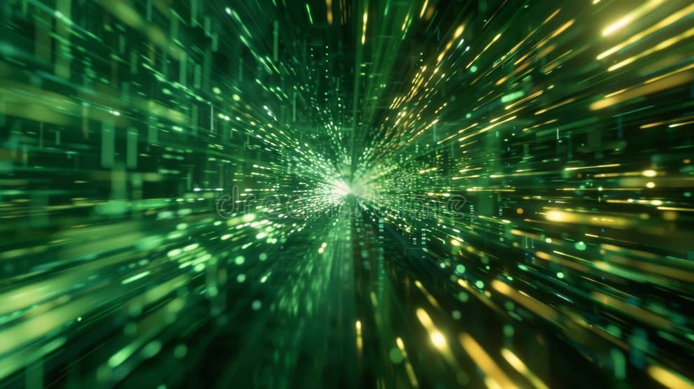 Indistinct Lines of Emerald Code Blur Together Creating a Mesmerizing ...