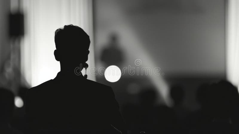Indistinct Shapes of a Presenter and a Blurred Backdrop at an ...