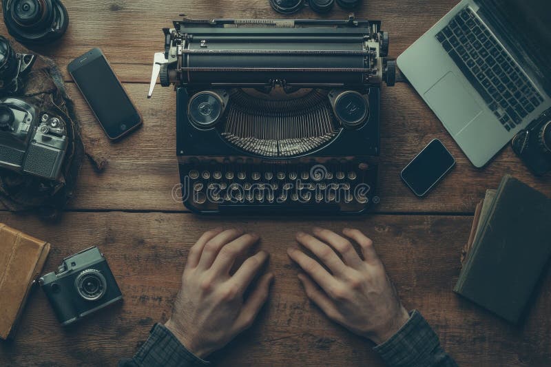 A Person is Actively Typing on a Typewriter while Also Using a Mouse ...