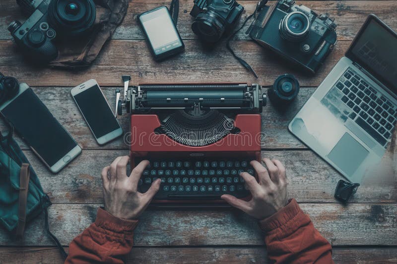 A Person is Actively Typing on a Typewriter while Also Using a Mouse ...