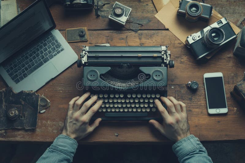 A Person is Actively Typing on a Typewriter while Also Using a Mouse ...