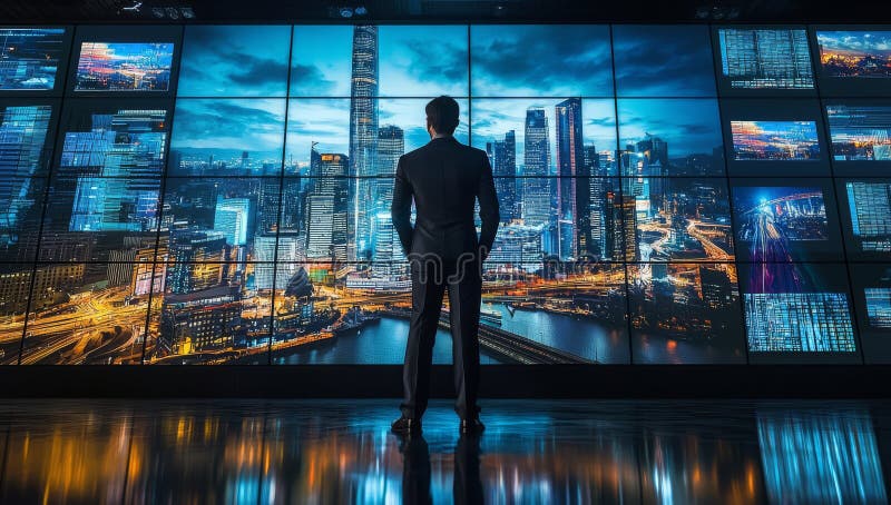 An Individual Analyzing Data on a Large Digital Screen in Front of a ...