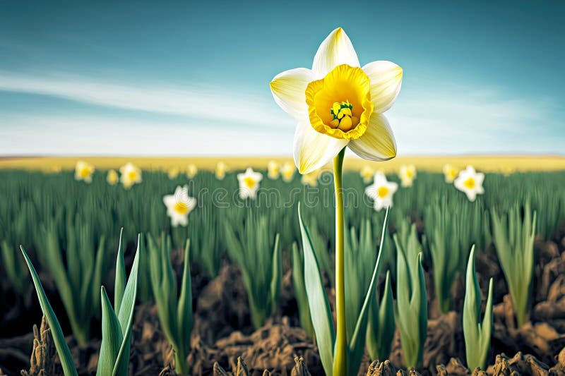 Individual Attractive Daffodil Flower on Thin Stem Growing in Spring ...