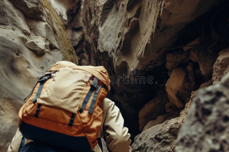 Individual with Backpack Looking Under Rocks Stock Photo - Image of ...