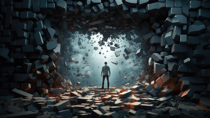 Individual Breaking through a Symbolic Wall Representing Personal ...