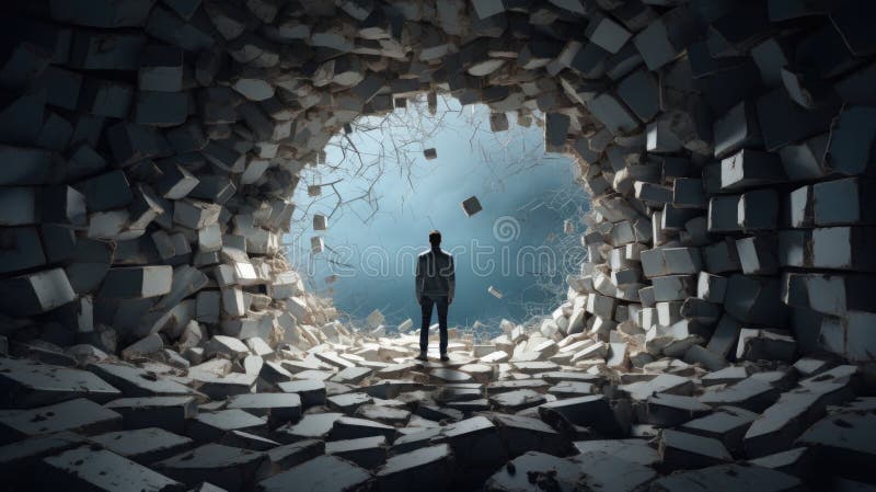 Individual Breaking through a Symbolic Wall Representing Personal ...