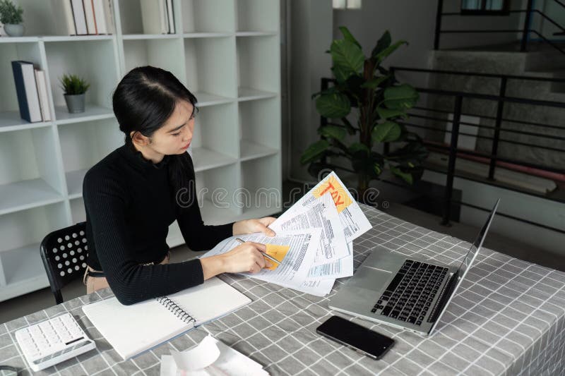 Tax Management Person Reviewing Documents Modern Workspace Stock Photos ...