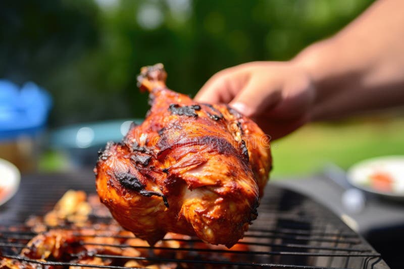 Individual into a Chicken Thigh from a Barbecue Stock Photo - Image of ...