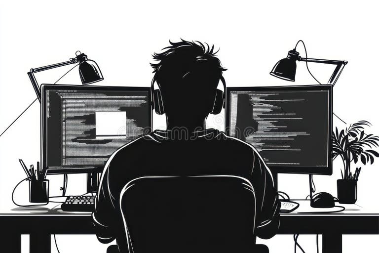 Individual Coding at a Desk with Multiple Monitors and Task Lighting ...