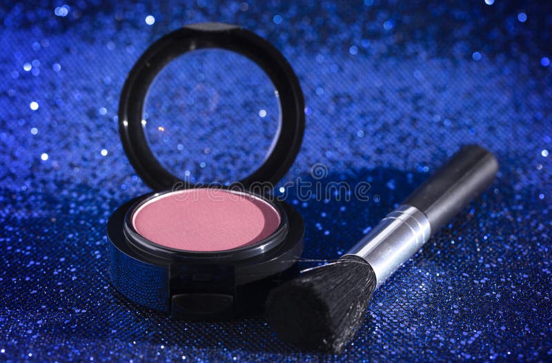 Individual Compact of Light Pink Blush on a Glittery Background Stock ...