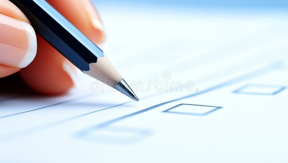 An Individual Completes a Survey, Marking a Check Box with a Yellow ...