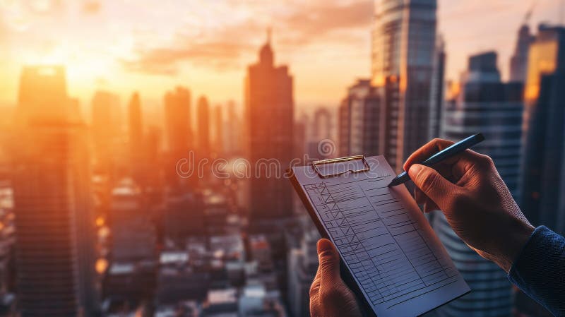 Individual Completing Tasks on a Digital To Do List with a City ...