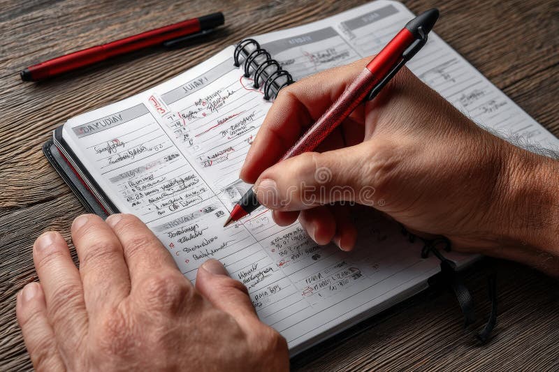 A Person Diligently Writes in a Spiralbound Notebook Using a Pen Stock ...