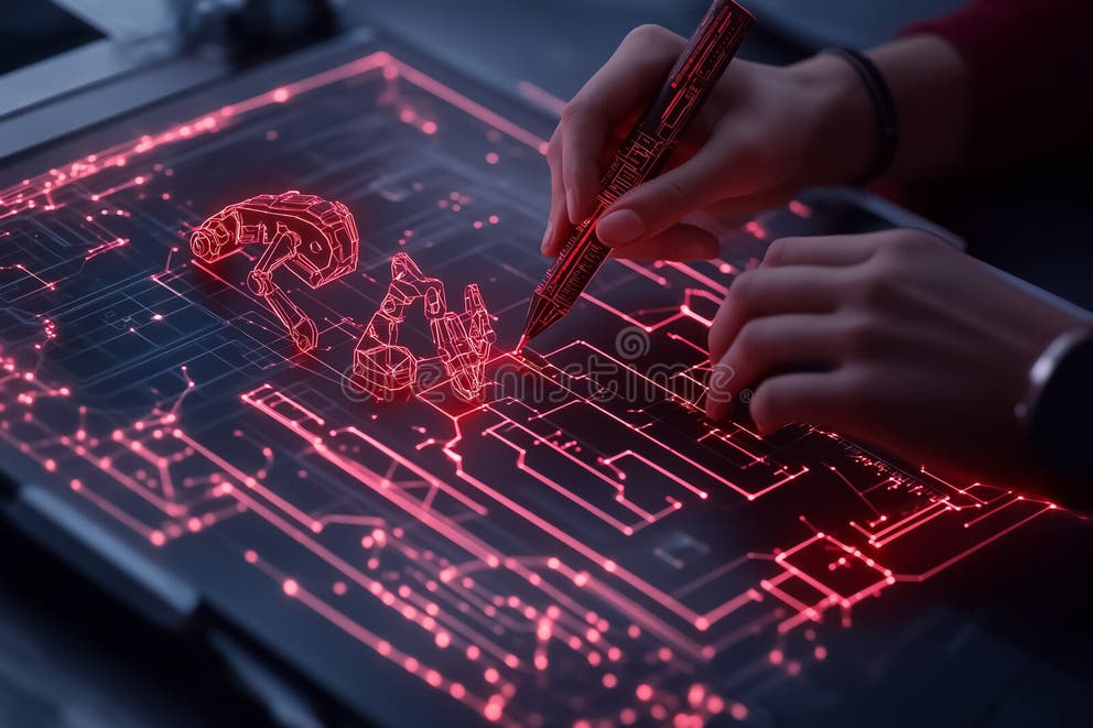 Individual Drawing Intricate Designs on Digital Interface with Glowing ...