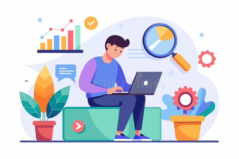 An Individual is Engaged with a Laptop, Researching Trends and ...