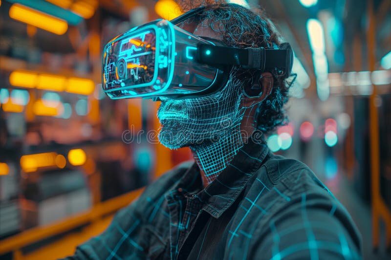 Individual Explores Virtual World with VR Tech Stock Image - Image of ...